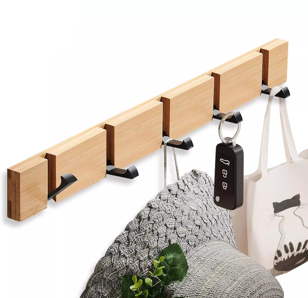 Foldable Wooden Bamboo Hooks, Modern Wall Mounted Floating Rack ...