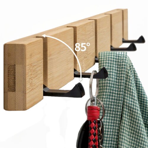 Foldable Wooden Bamboo Hooks, Modern Wall Mounted Floating Rack ...
