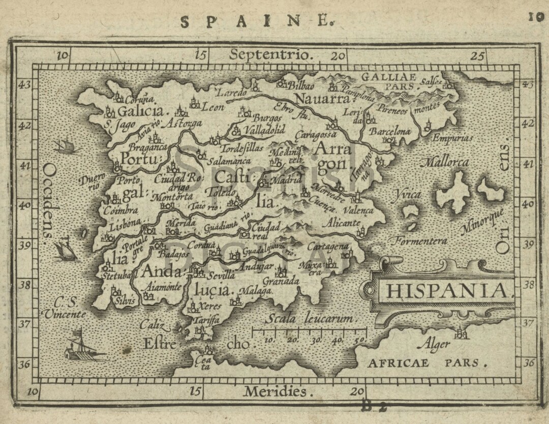 Anitque Map of Spain Set of 3, Printable Download, Old School Cool Maps ...