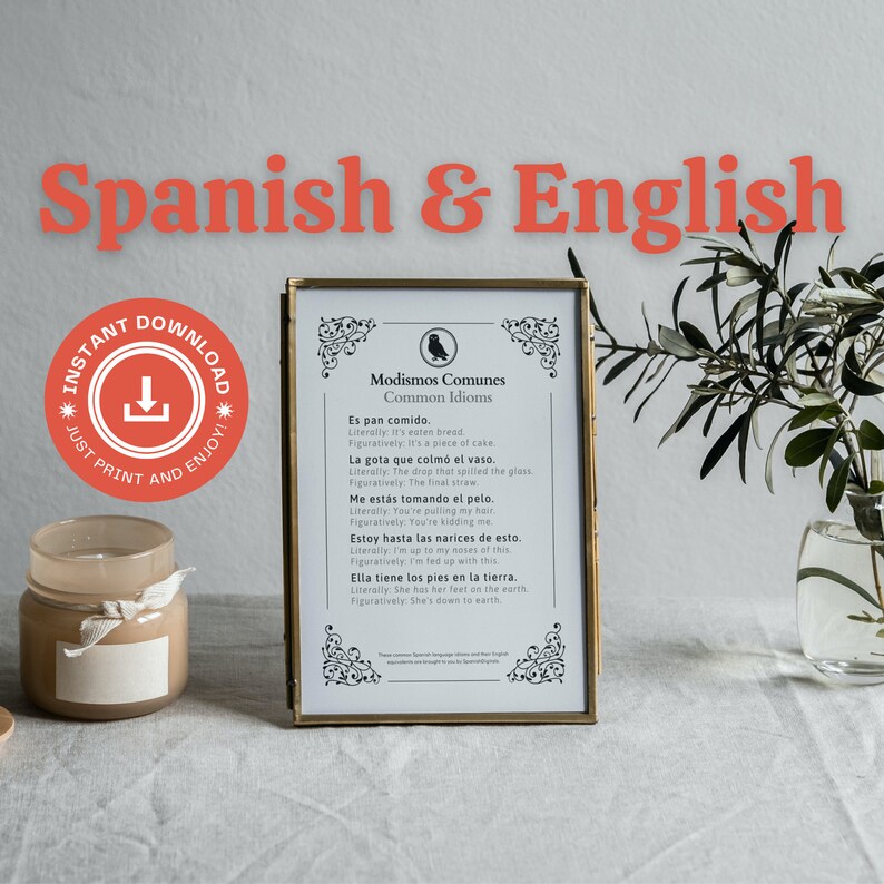 Common Spanish Idioms Poster Bilingual Spanish English - Etsy