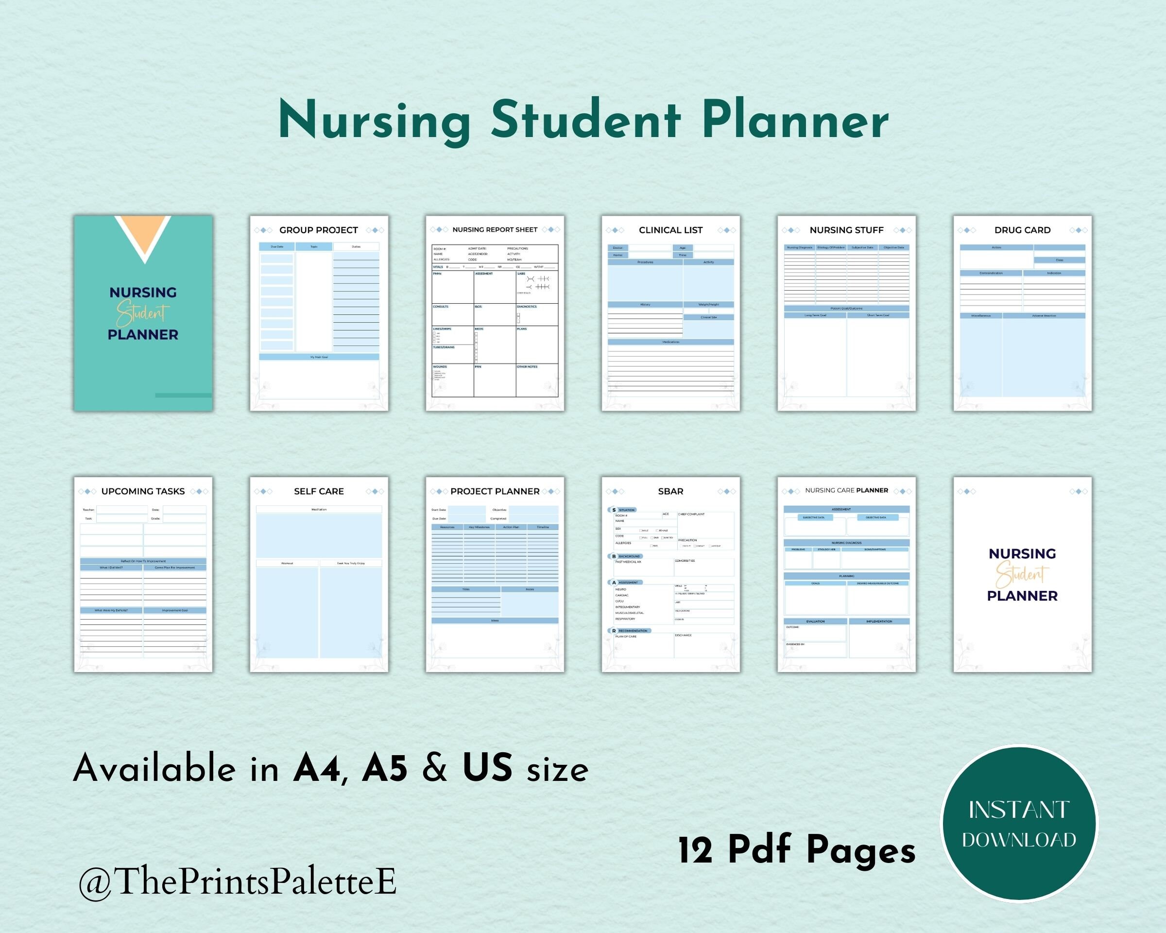 04 Printable Nursing Planner, Nursing Student Planner, Nursing School ...