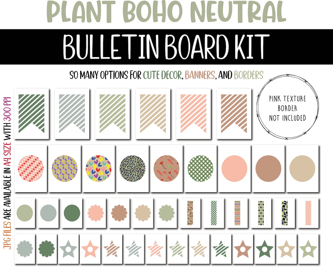 Plant Boho Neutral Bulletin Board Kit | Plant Bulletin Board | Plant ...