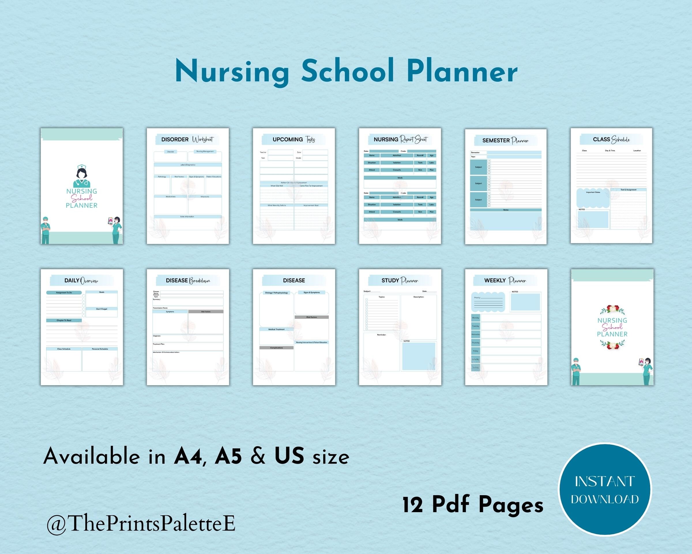 04 Printable Nursing Planner, Nursing Student Planner, Nursing School ...