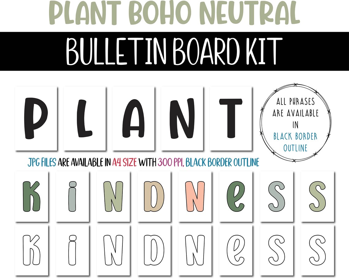 Plant Boho Neutral Bulletin Board Kit | Plant Bulletin Board | Plant ...