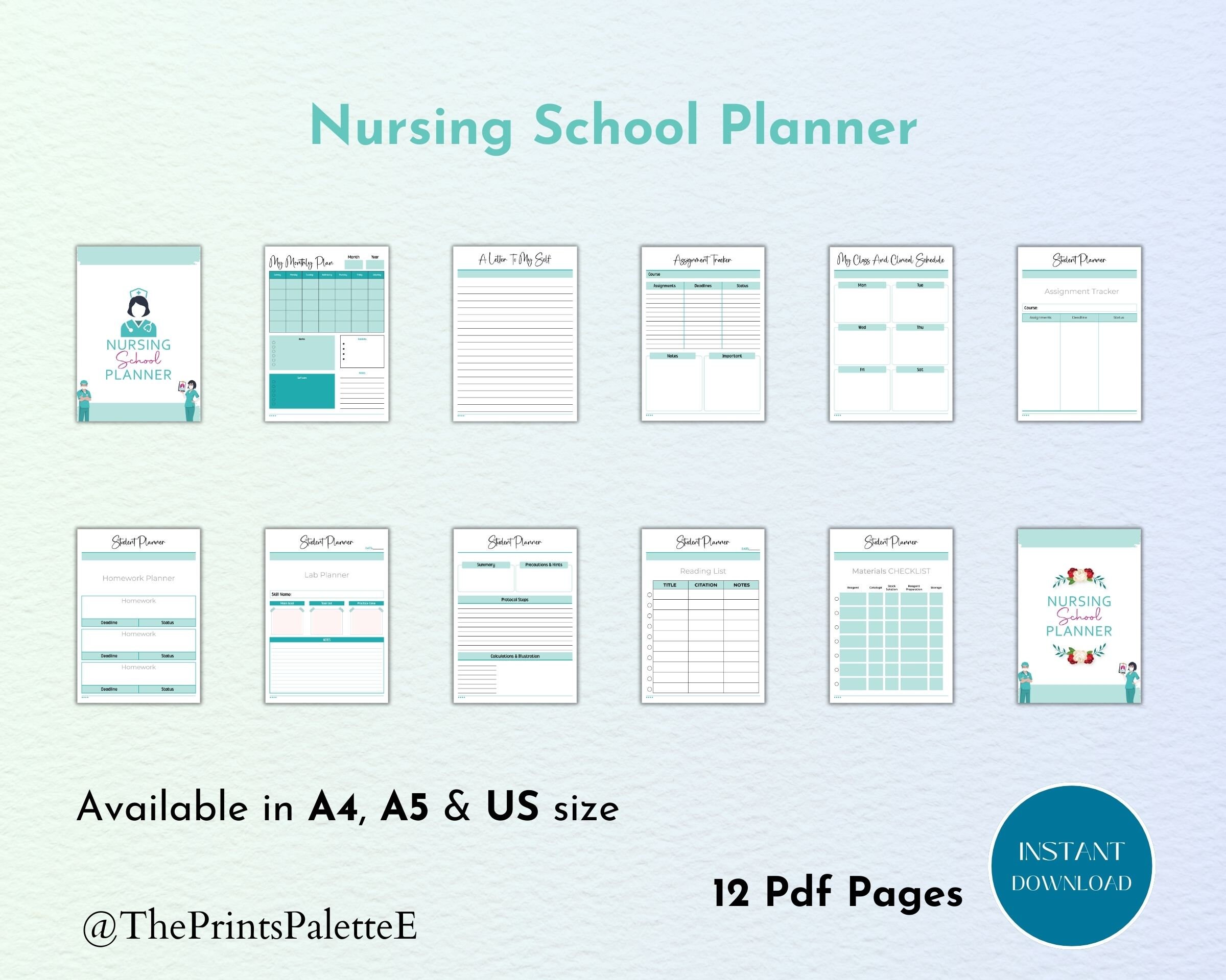04 Printable Nursing Planner, Nursing Student Planner, Nursing School ...