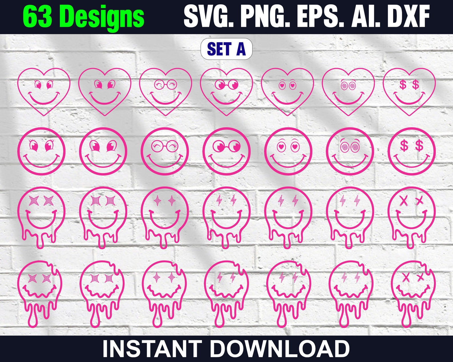 63 Smiley Face Svg Bundle, Smiley Svg, Drippy Smiley Svg, Melting ...