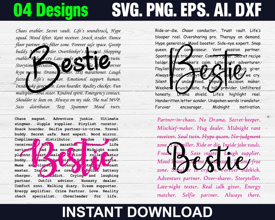 04 Bestie Words Bundle Png Svg, BFF Png Svg, Best Friend Tshirt Designs ...
