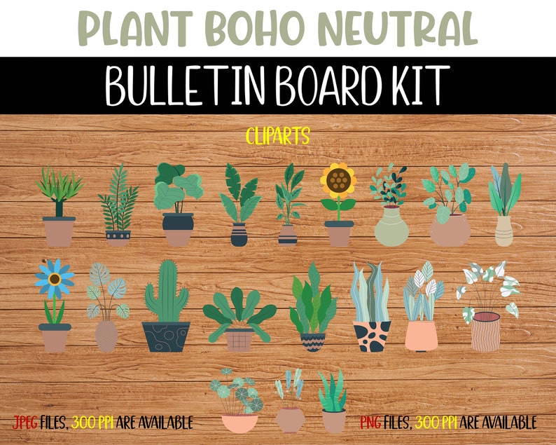 Plant Boho Neutral Bulletin Board Kit Plant Bulletin Board Plant ...