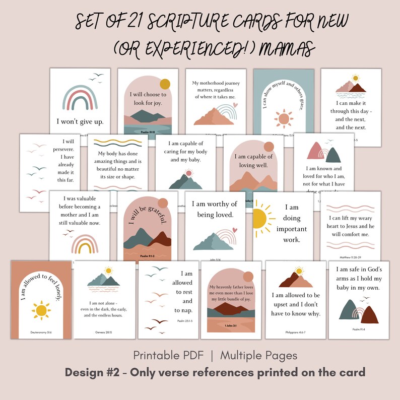 21 Biblical Affirmation Cards for New Moms: Modern Mountain (digital ...