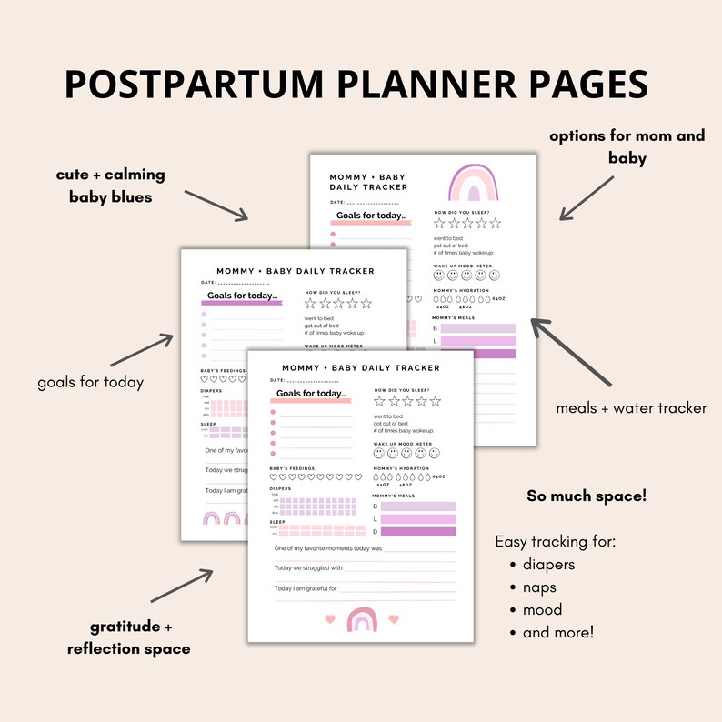 Daily Postpartum Planner, Postpartum Habit Tracker, Baby Feeding ...