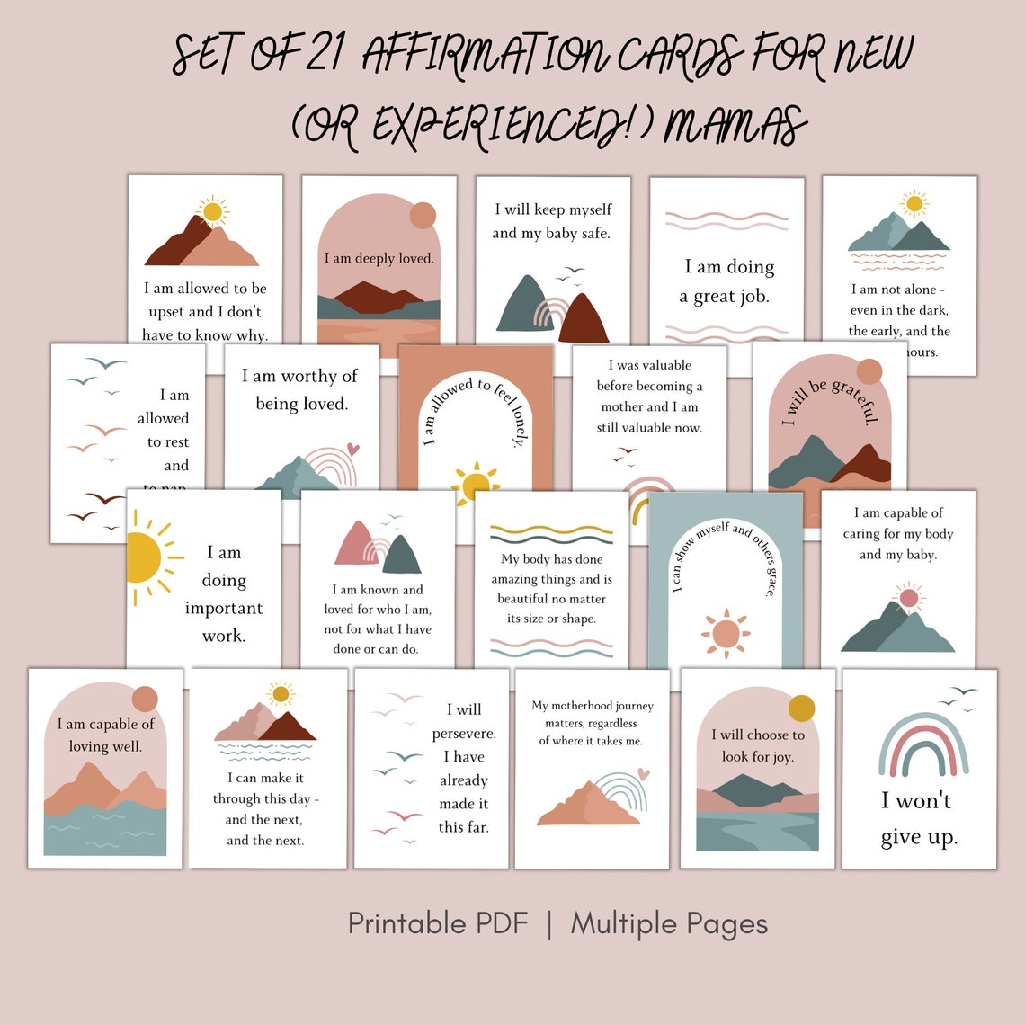21 Affirmation Cards for New Moms, Postpartum Affirmation Cards, Gift ...