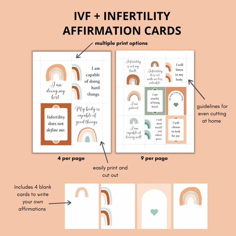 20 IVF Affirmation Cards: Infertility Encouragement, Boho Rainbow ...