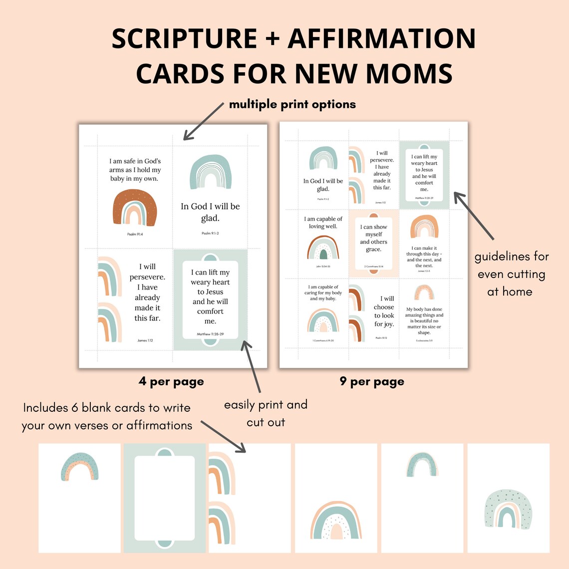 Biblical Affirmation Cards for New Moms: Boho Rainbow (digital Download ...