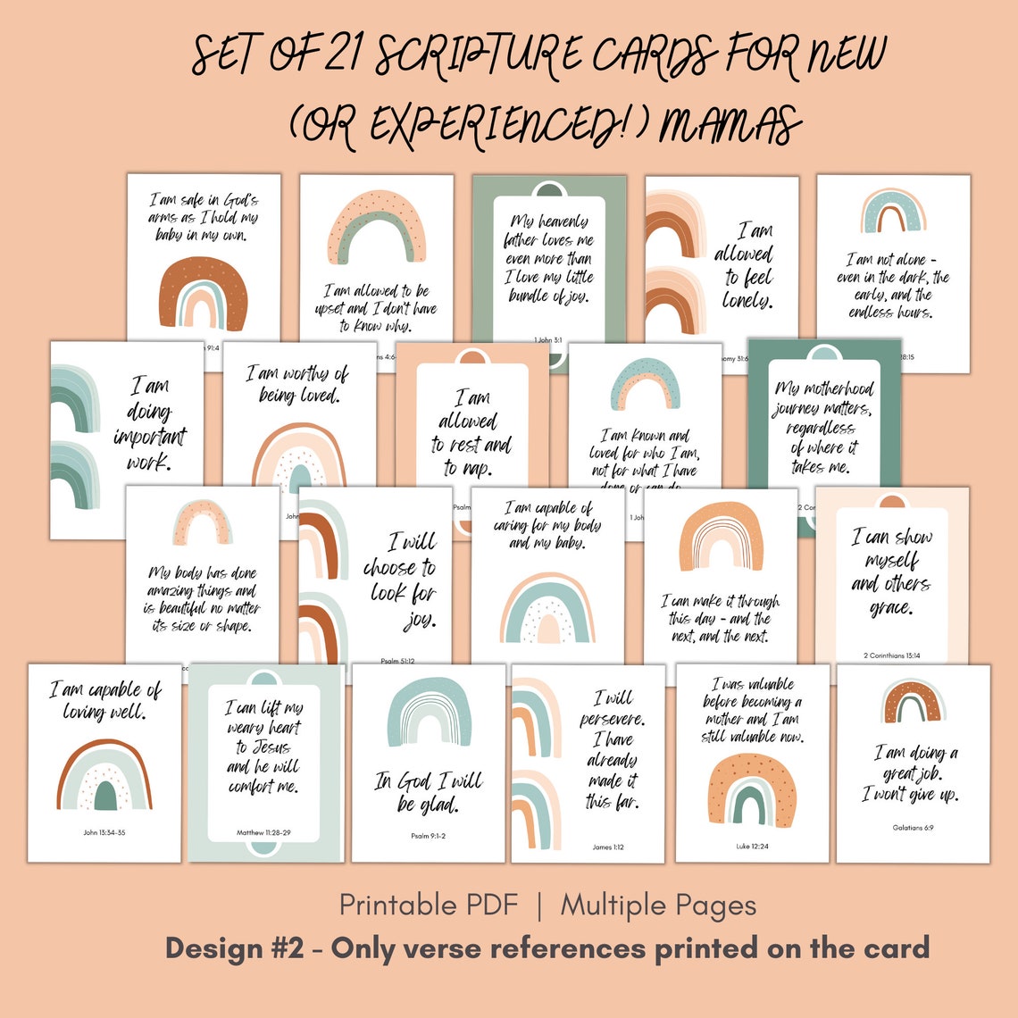 21 Scripture Cards for New Moms (boho Rainbow), Postpartum Scripture ...
