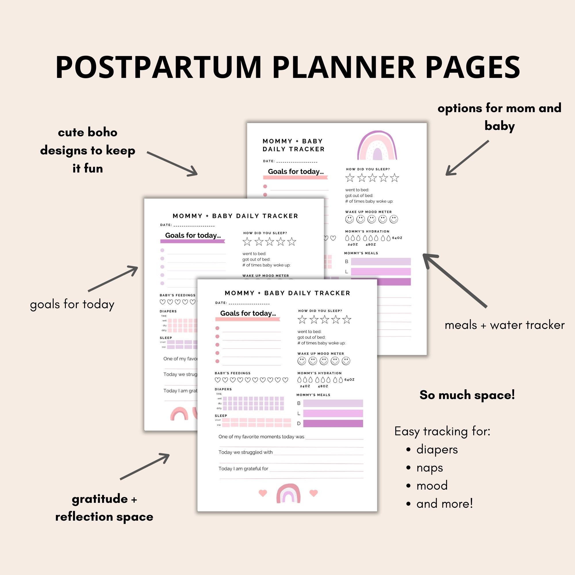Daily Postpartum Planner, Postpartum Habit Tracker, Baby Feeding ...