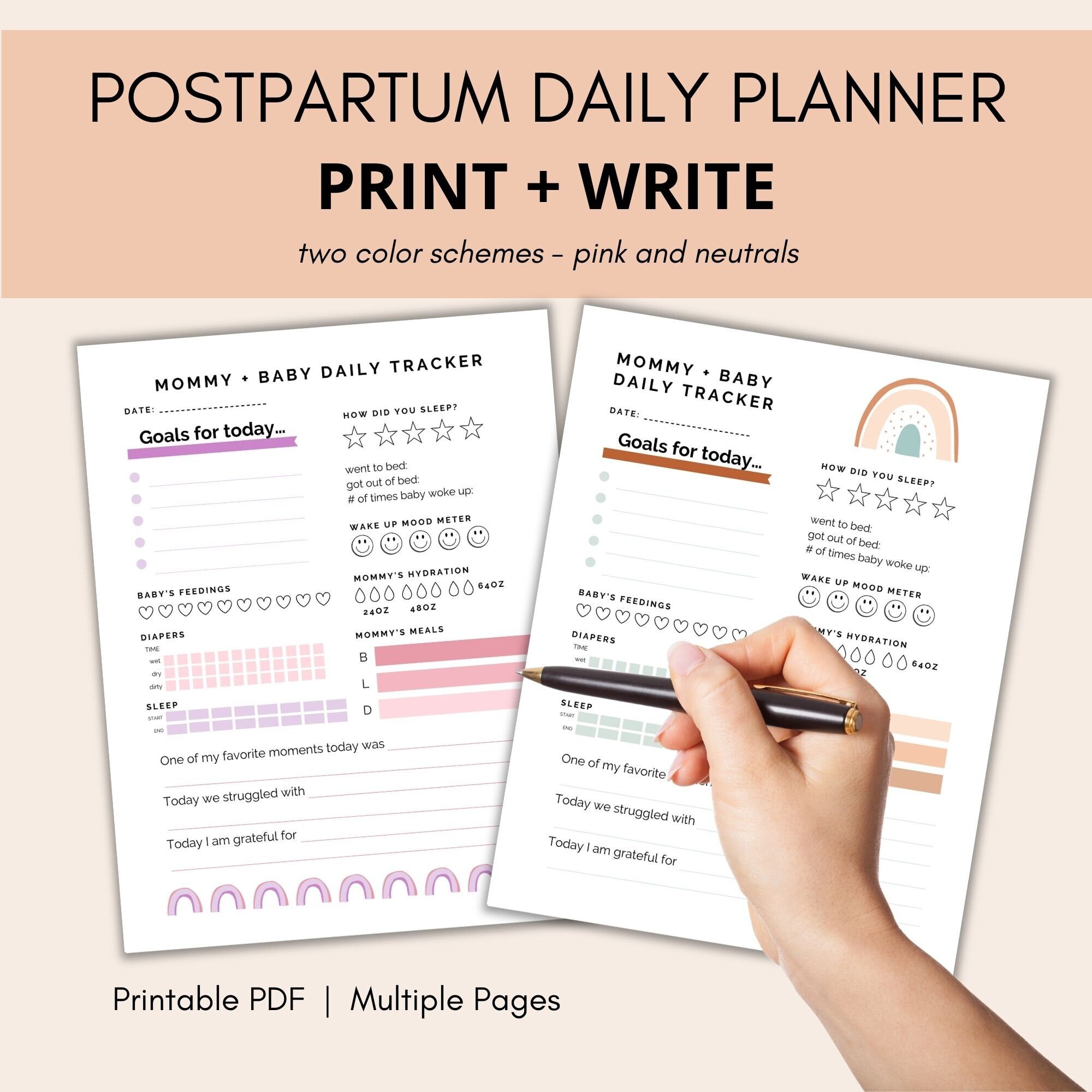 Daily Postpartum Planner, Postpartum Habit Tracker, Baby Feeding ...