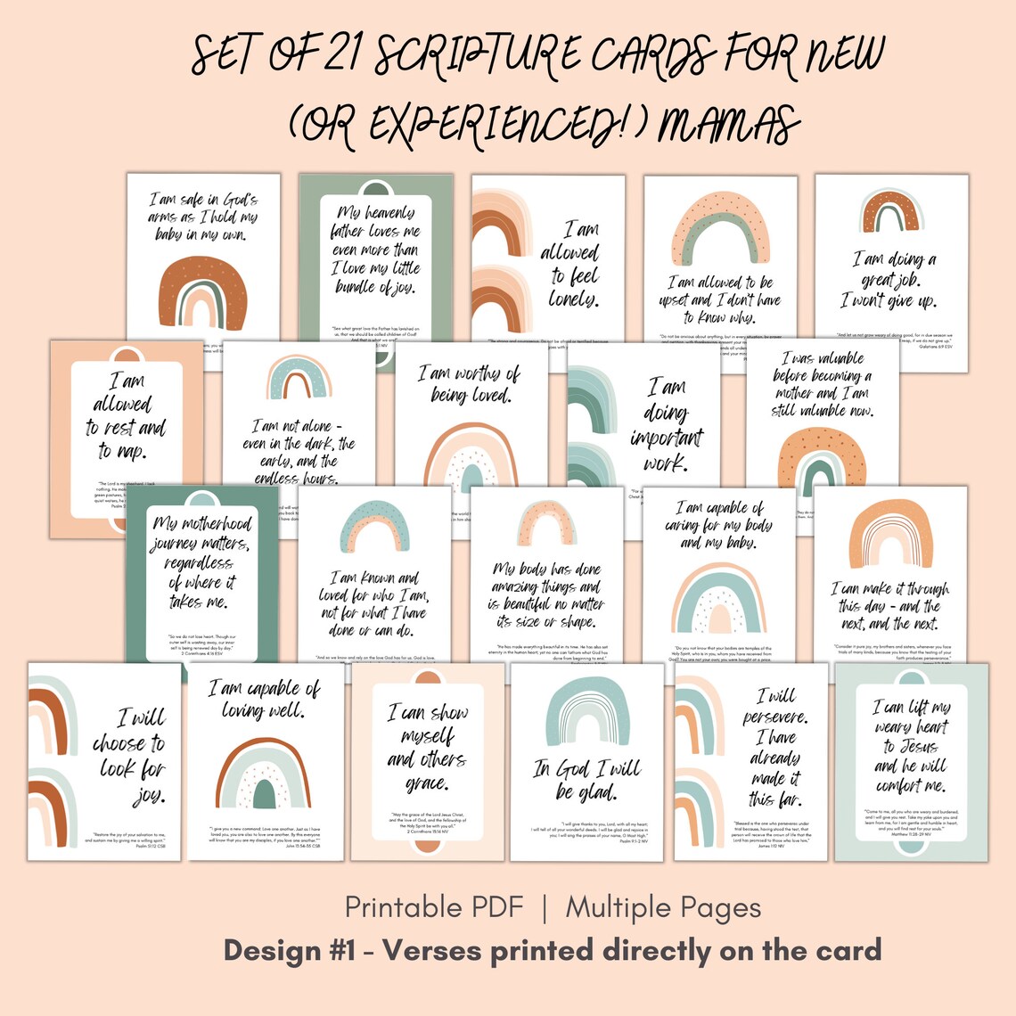 21 Scripture Cards for New Moms (boho Rainbow), Postpartum Scripture ...