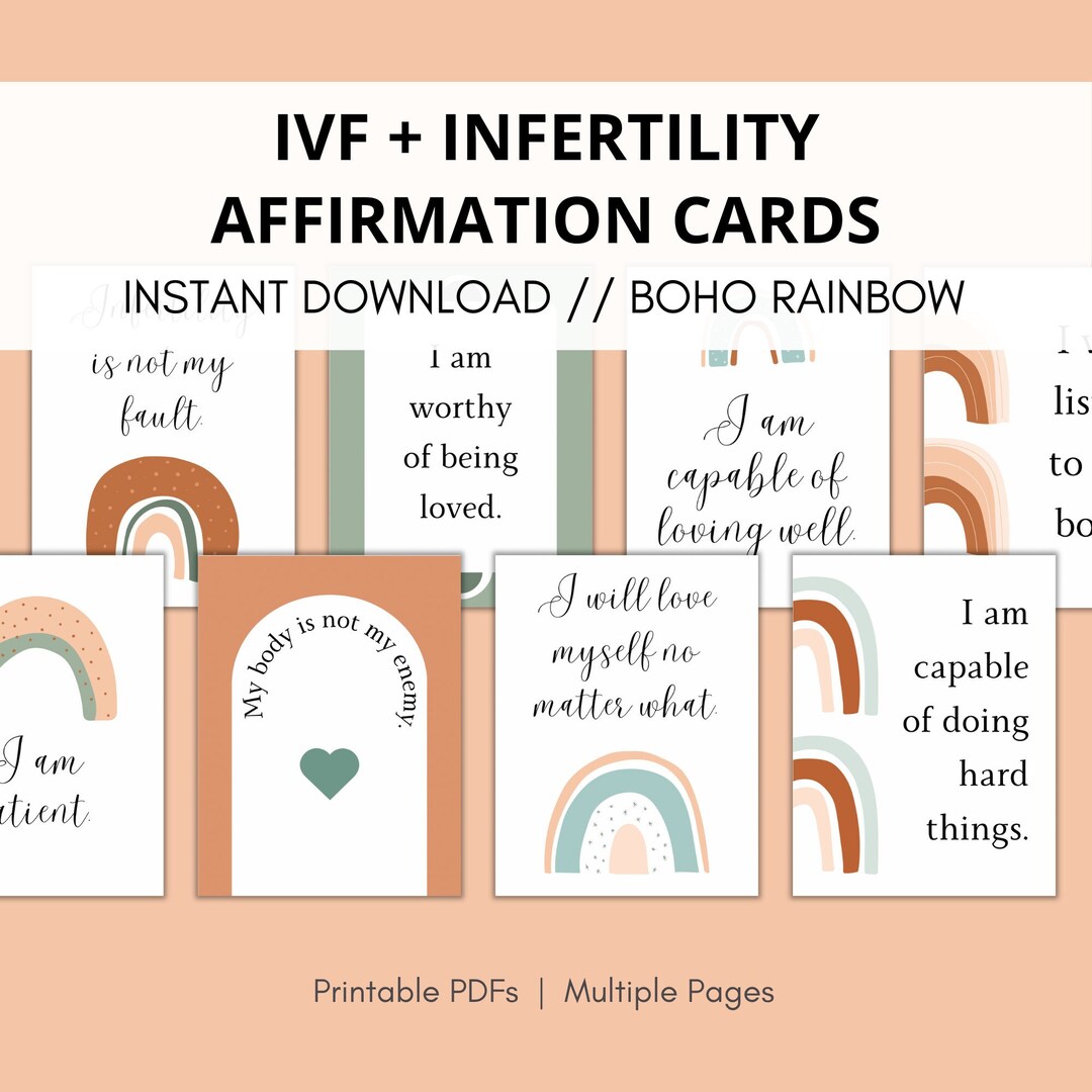 20 IVF Affirmation Cards: Infertility Encouragement, Boho Rainbow ...