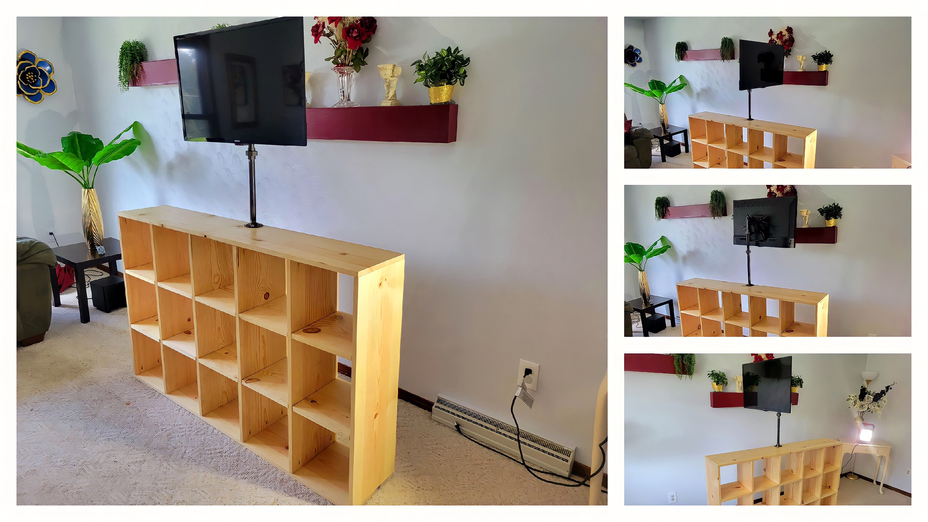360 Degree TV Mount on a Solid Wood, Adjustable, Cubicle Storage Unit ...