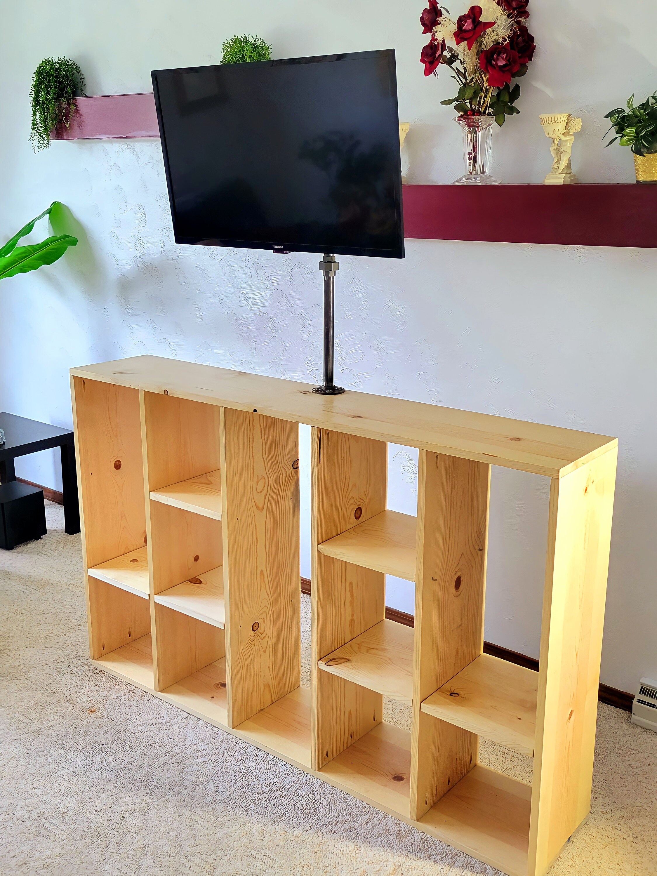 360 Degree TV Mount on a Solid Wood, Adjustable, Cubicle Storage Unit ...