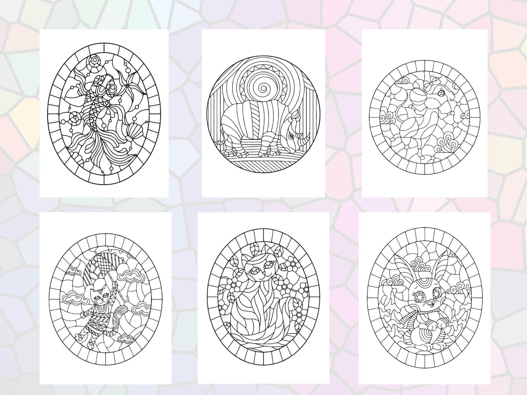 Stained Glass Animal Coloring Pages, 49 Printable Pages - Etsy