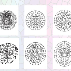 Stained Glass Animal Coloring Pages, 49 Printable Pages - Etsy