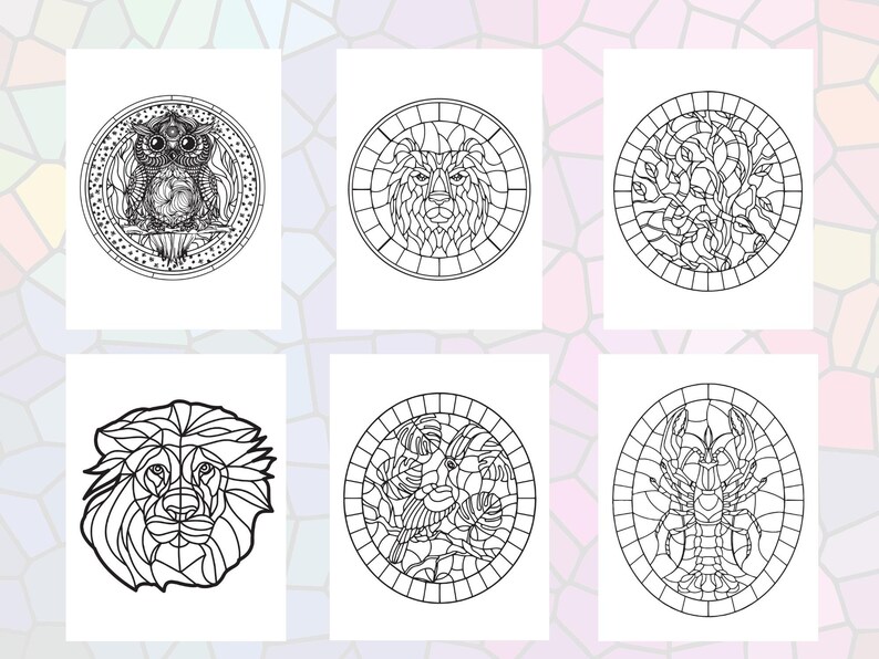 Stained Glass Animal Coloring Pages, 49 Printable Pages - Etsy