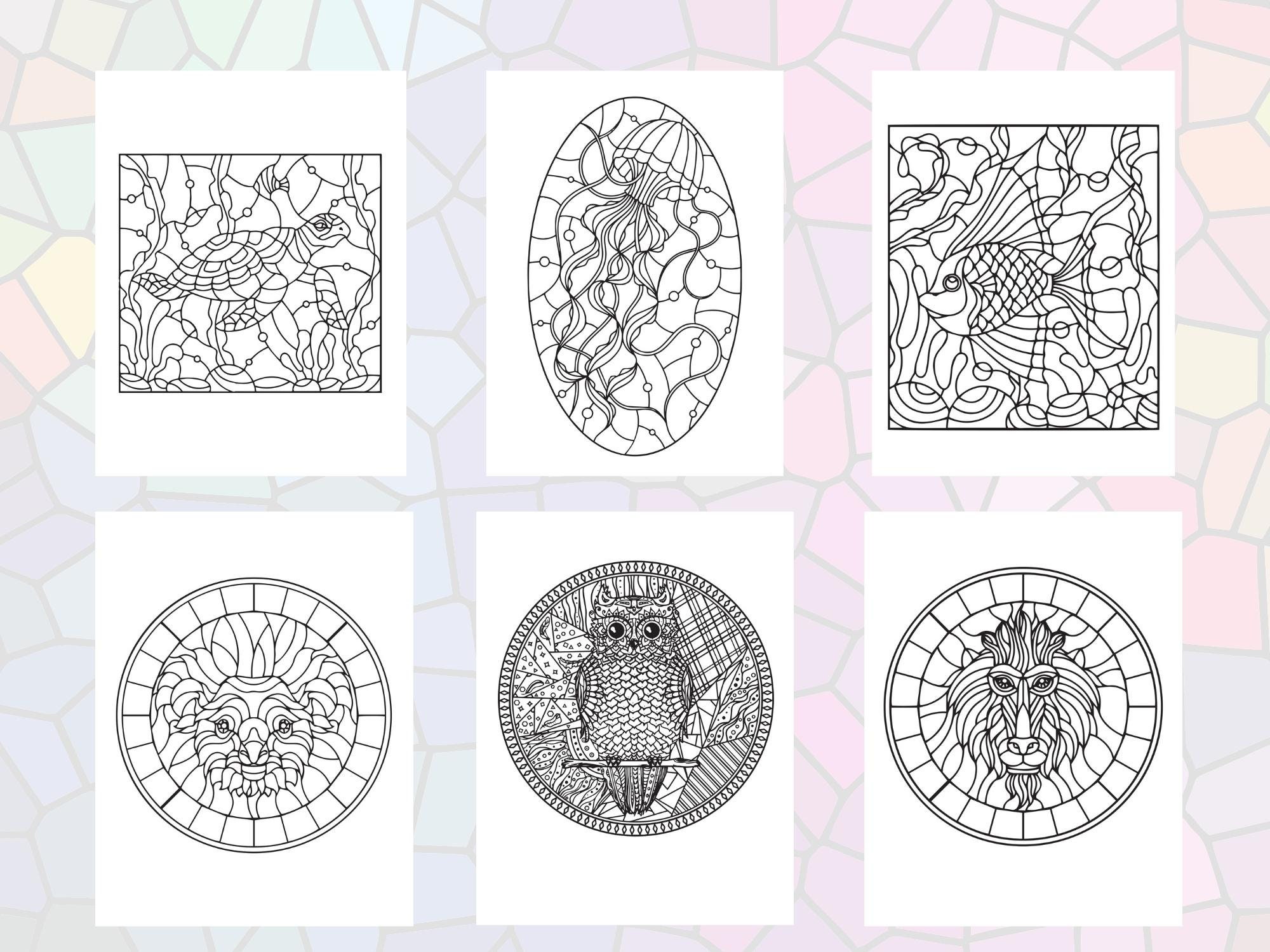 Stained Glass Animal Coloring Pages, 49 Printable Pages - Etsy
