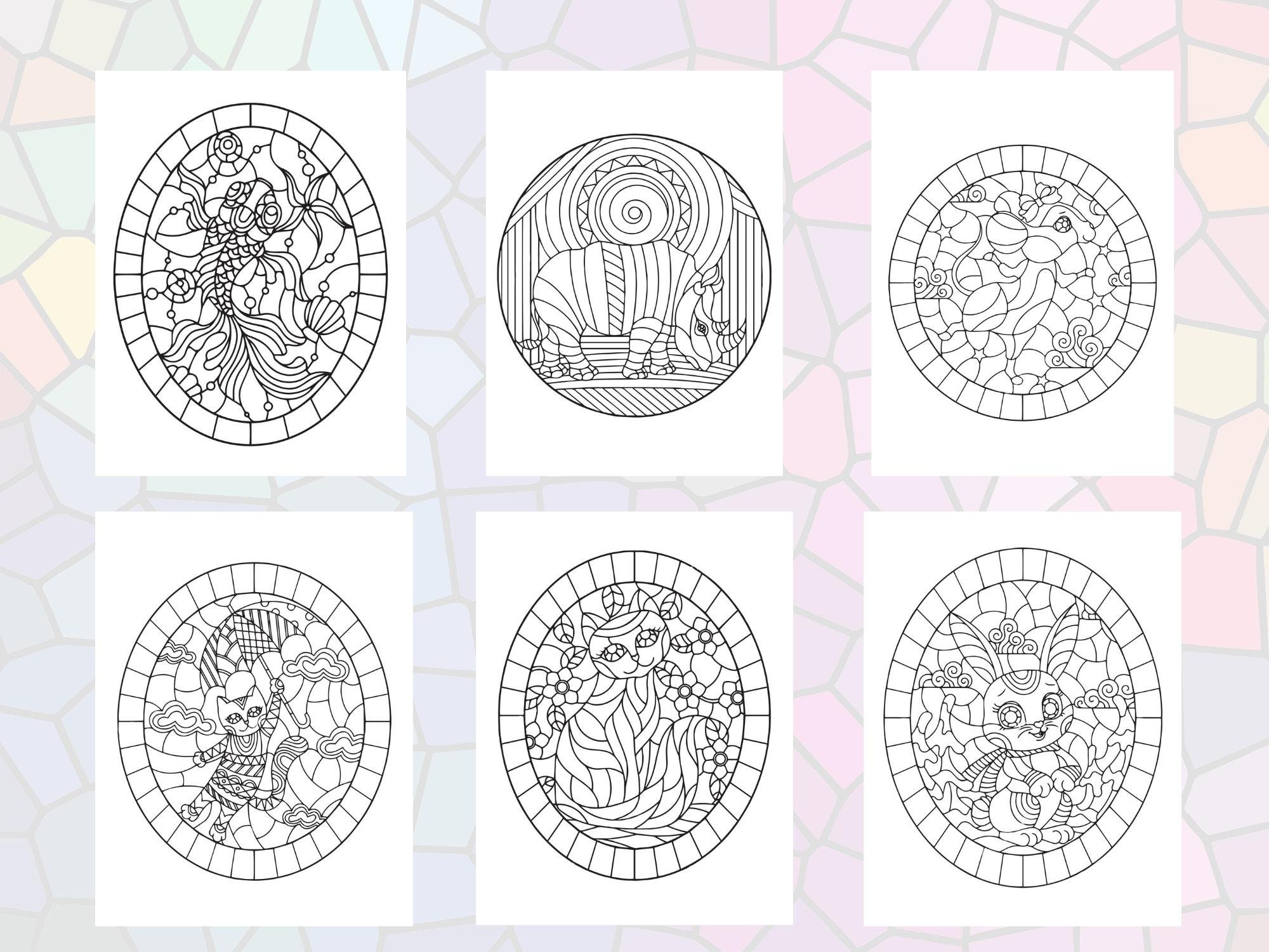Stained Glass Animal Coloring Pages, 49 Printable Pages - Etsy
