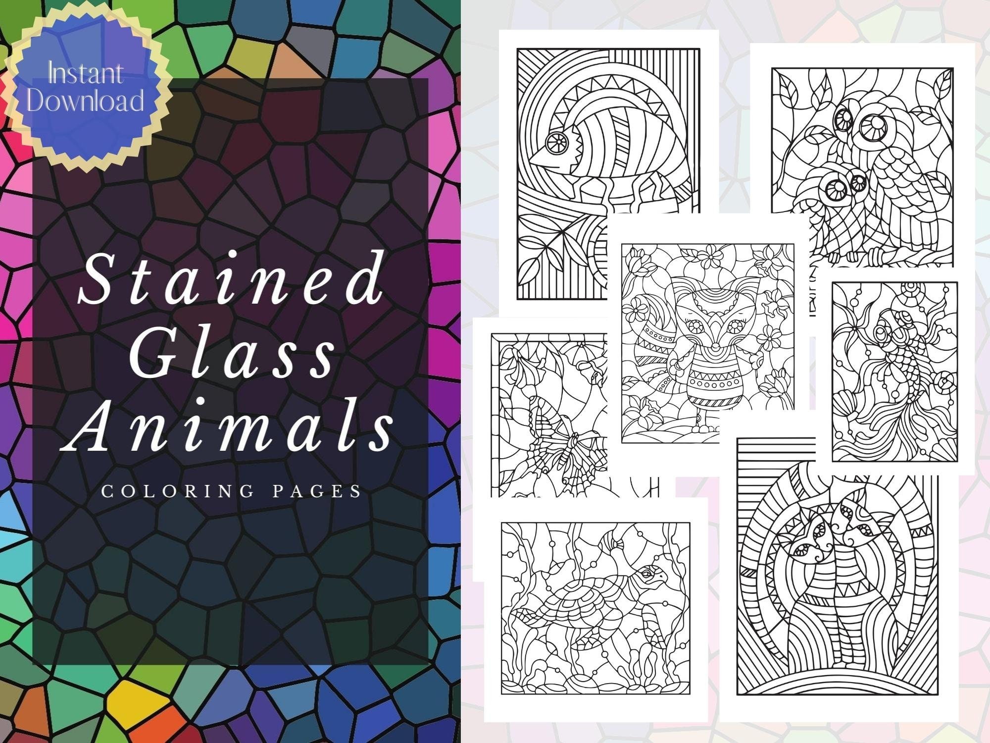Stained Glass Animal Coloring Pages, 49 Printable Pages - Etsy