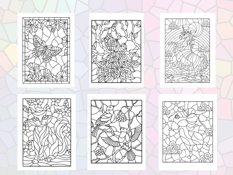 Stained Glass Animal Coloring Pages, 49 Printable Pages - Etsy