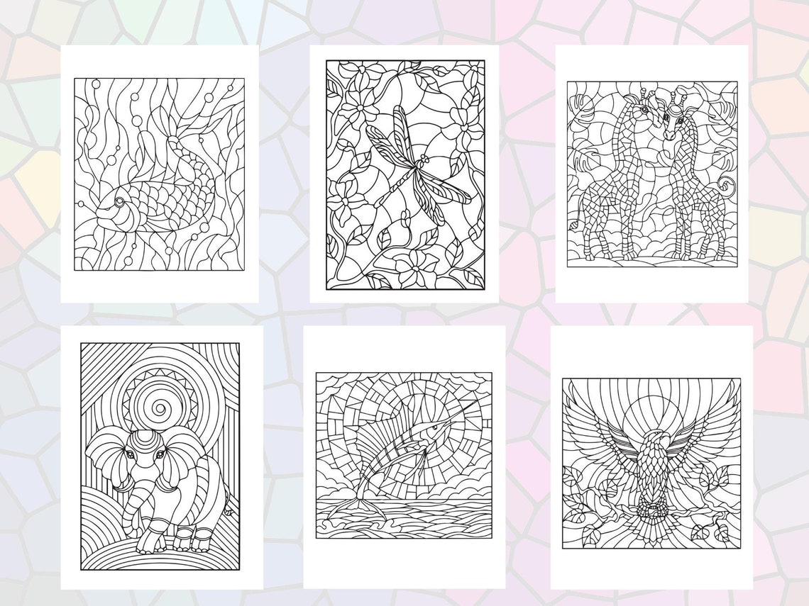 Stained Glass Animal Coloring Pages, 49 Printable Pages - Etsy
