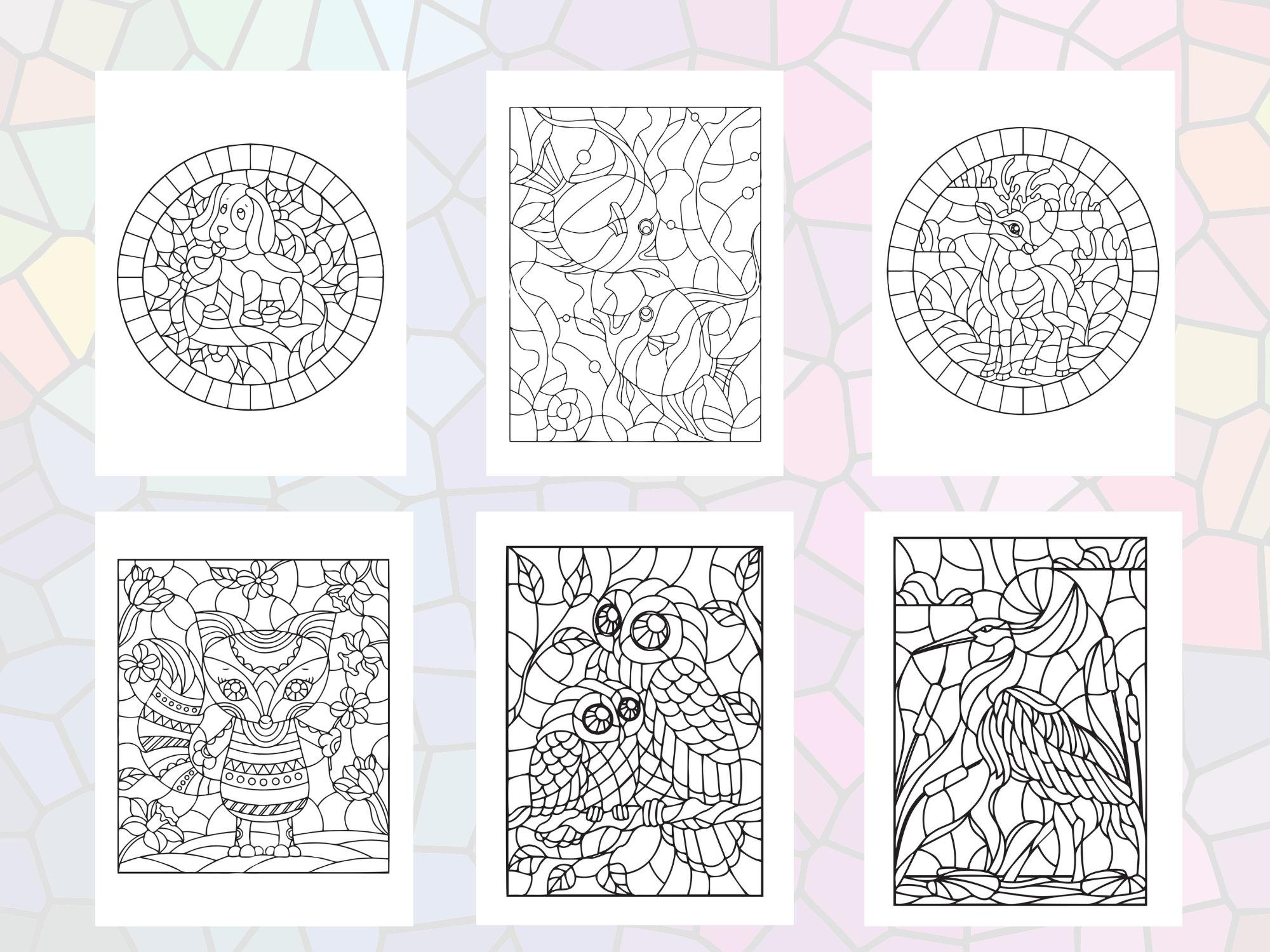 Stained Glass Animal Coloring Pages, 49 Printable Pages - Etsy