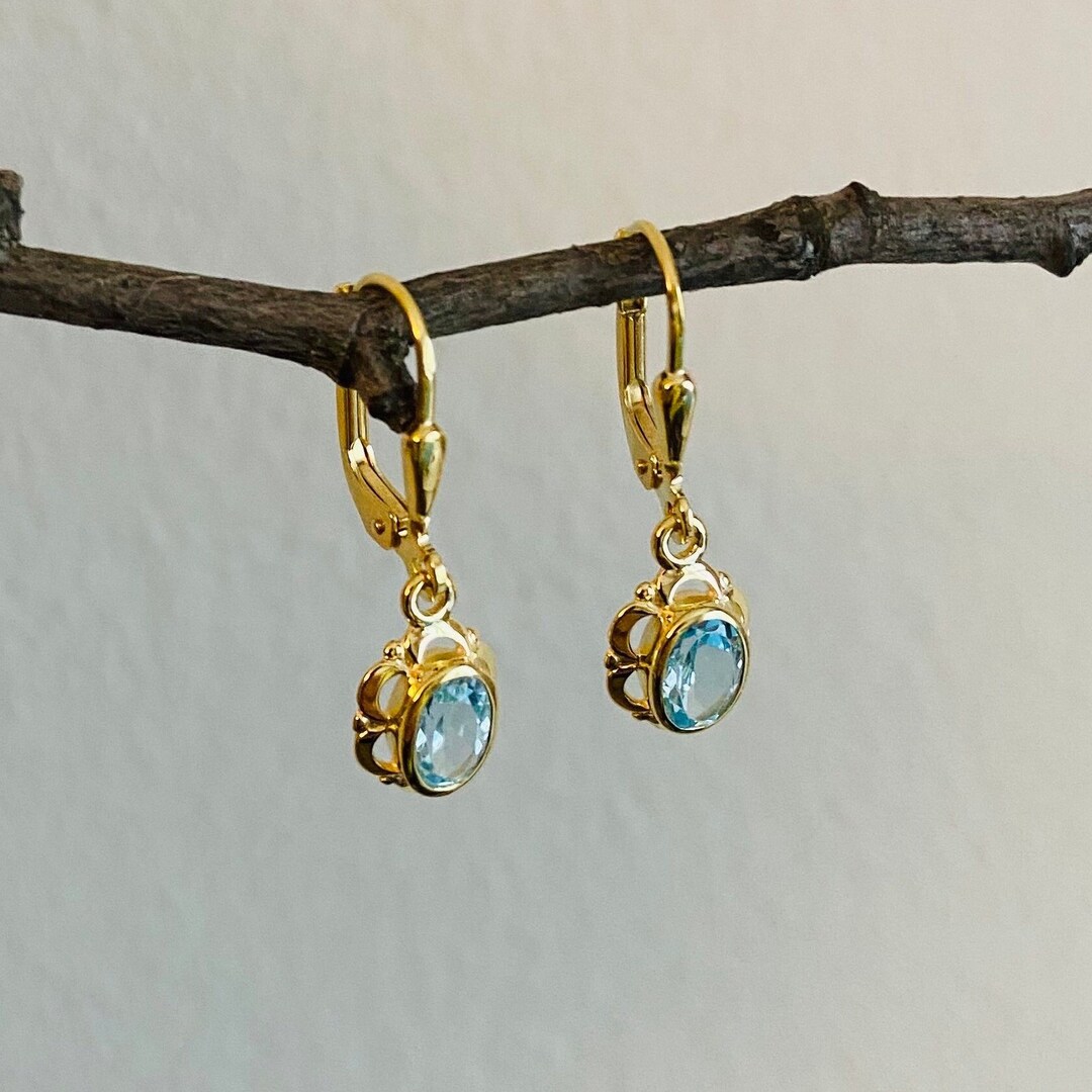 Earrings Real Gold With Blue Topaz Earrings With Blue Topaz Real 333/ ...
