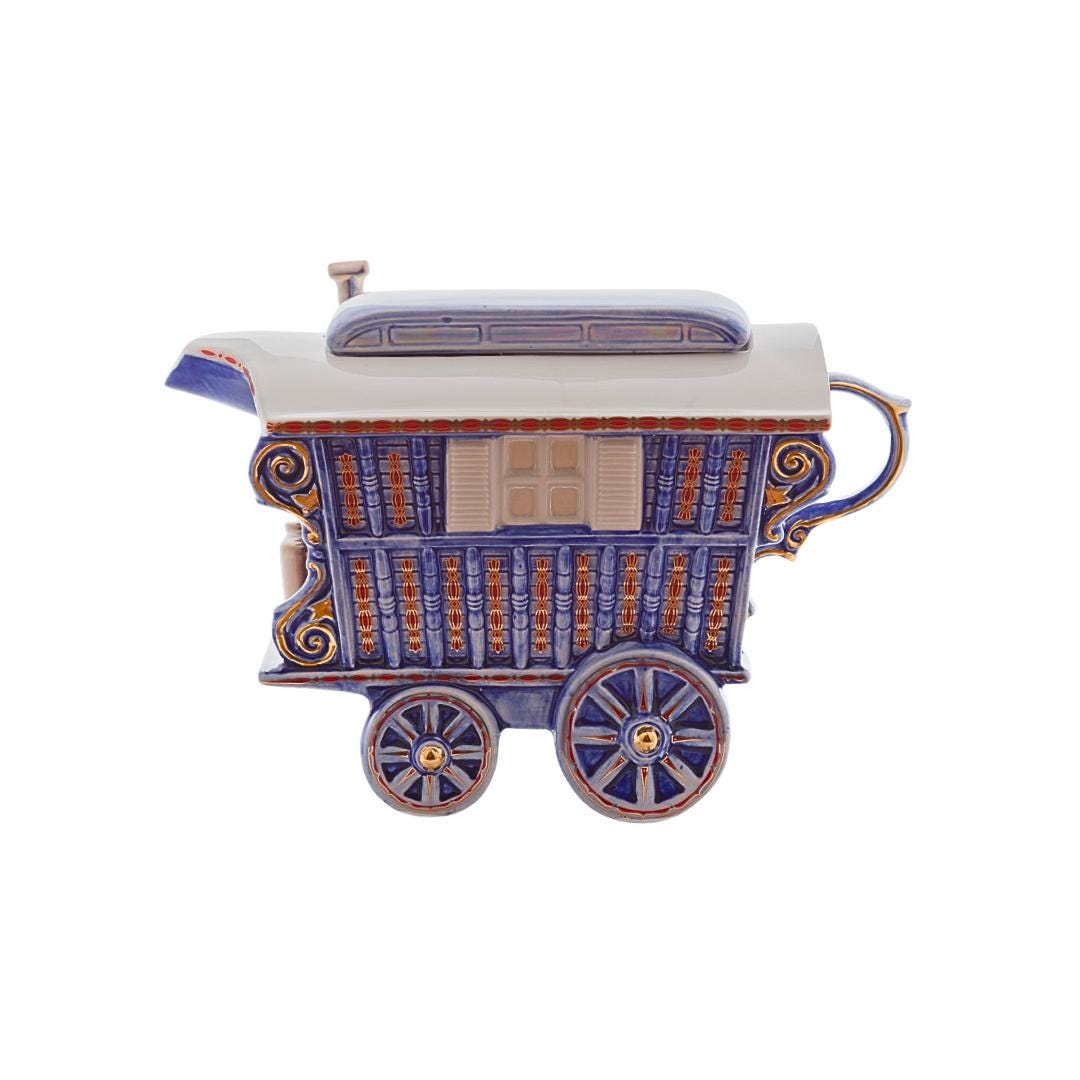 Romany Caravan Limited Edition Blue Teapot – 24K Gold Accents, 49 Fl.oz ...