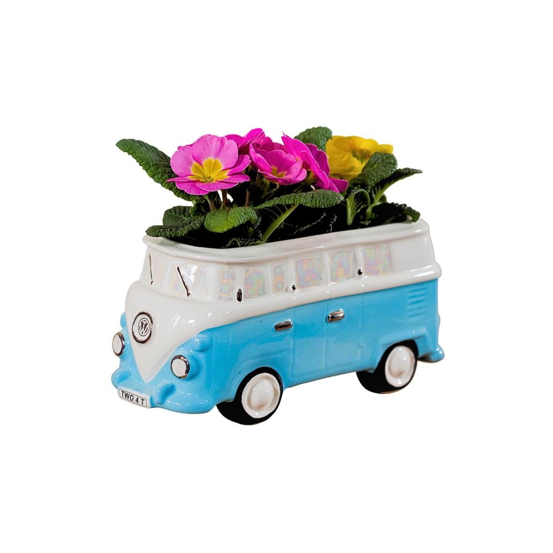 Blue TW Camper Van Planter – Fun Indoor Planter, Retro Home Décor (no ...