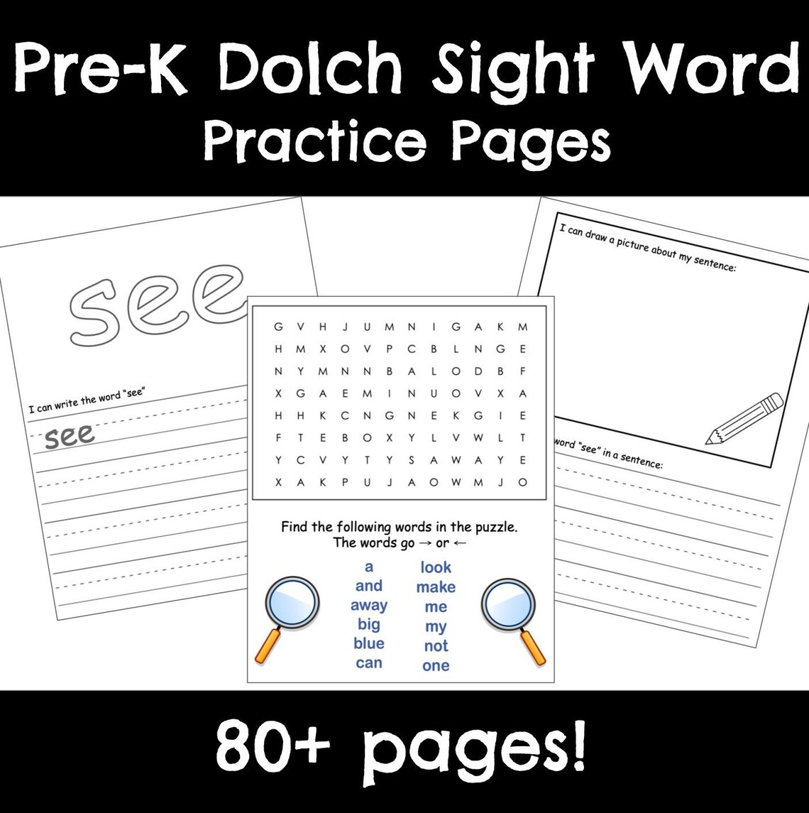 Pre-k Dolch Sight Words Practice Pages - Etsy