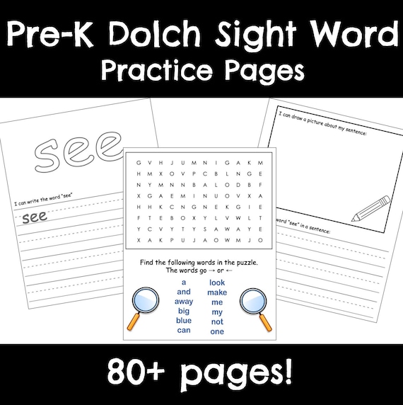 Pre-k Dolch Sight Words Practice Pages - Etsy