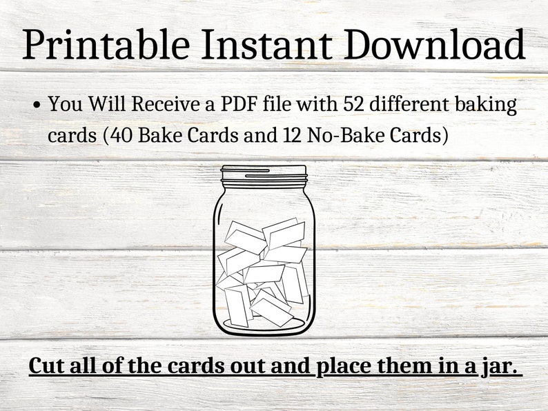 Baking Idea Cards, Printable Recipe Cards, Gift for Baker, Foodie Gift ...