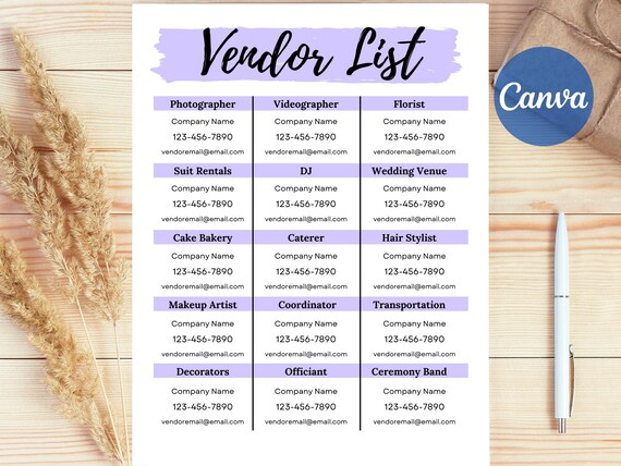Wedding Vendor List Template Excel
