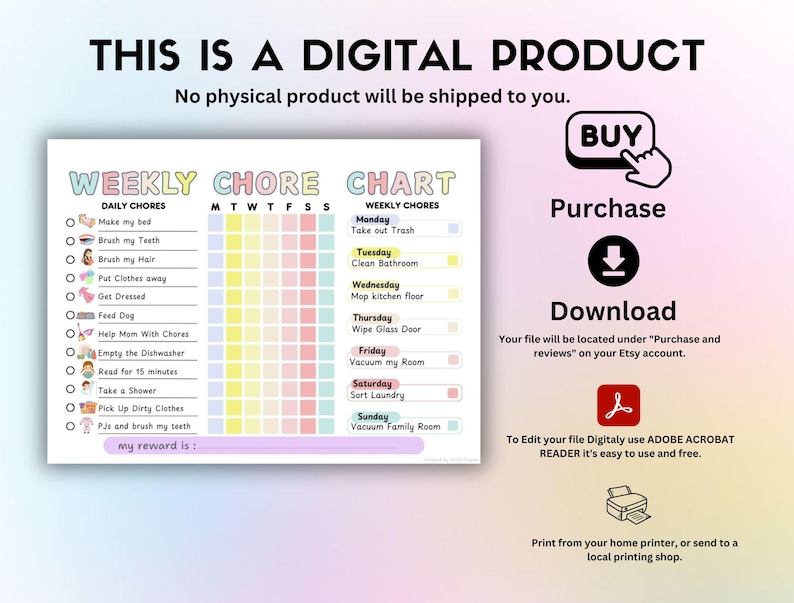Editable Kids Chore Chart: Daily & Weekly Responsibility (PDF) - Etsy