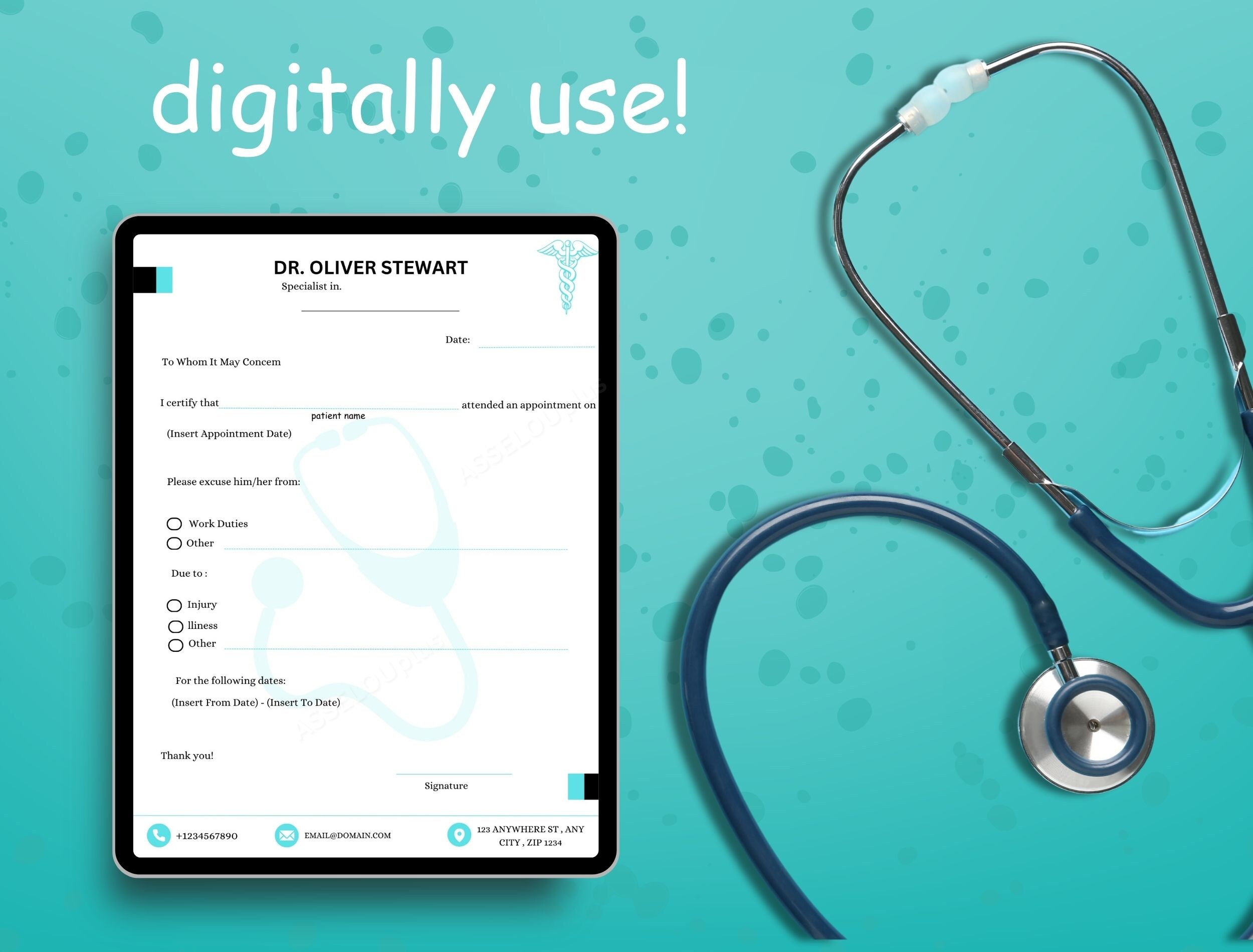 Fillable Doctor's Note Template for Work/school (PDF & Canva) - Etsy