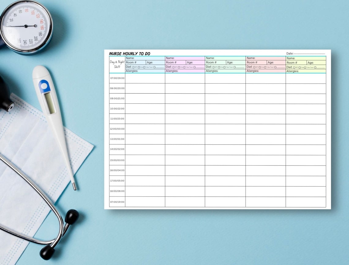 Nurse Hourly to Do Template , Nurse Shift Planner , 5 Patient ...