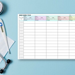 Nurse Hourly to Do Template , Nurse Shift Planner , 5 Patient ...