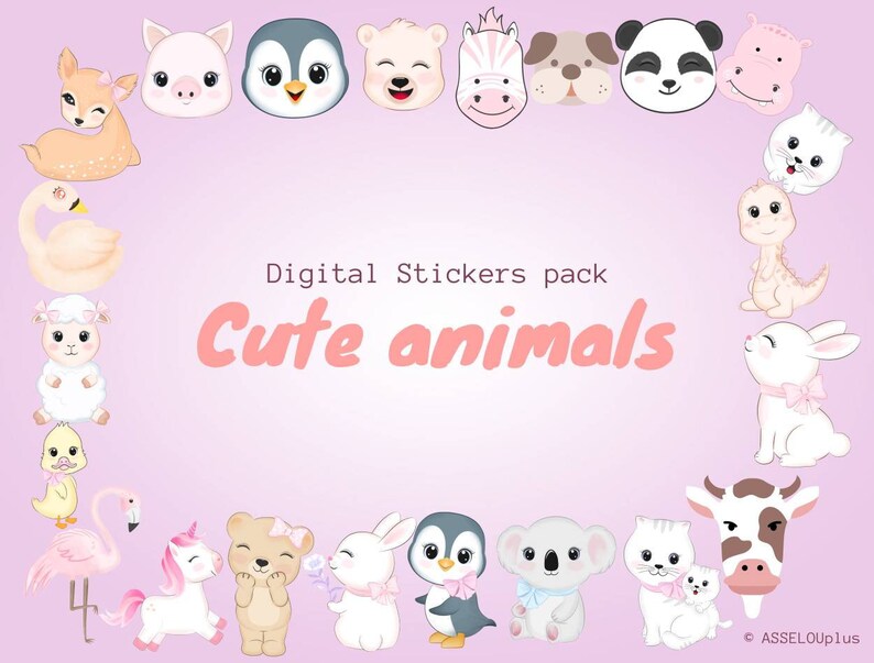 Cute Digital Stickers , Cute Animals Digital Stickers , Kawaii Digital ...