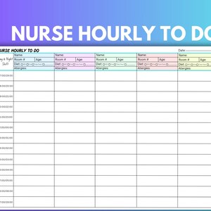 Nurse Hourly to Do Template , Nurse Shift Planner , 5 Patient ...