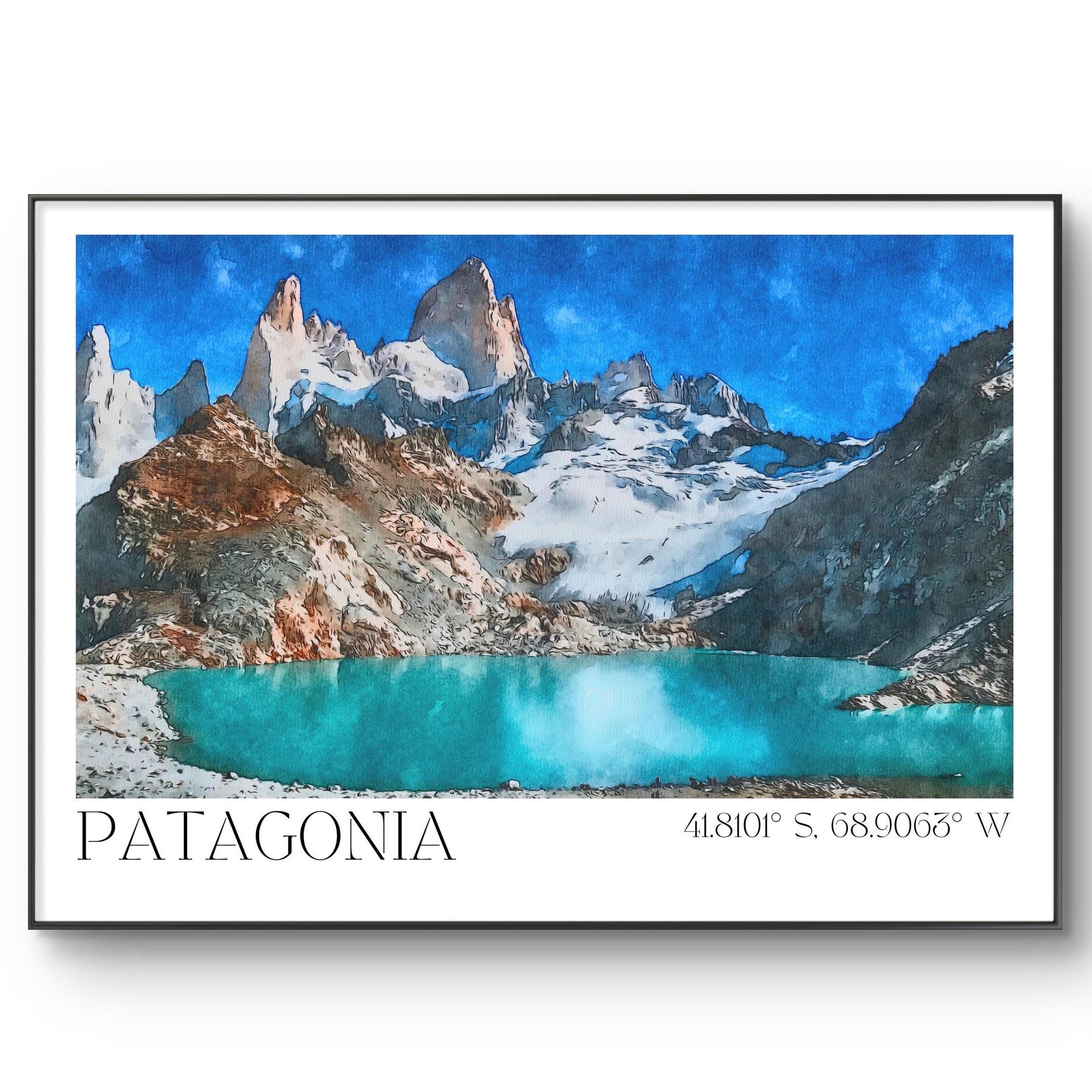 Patagonia Print With Coordinates, Patagonia Travel Poster, South ...