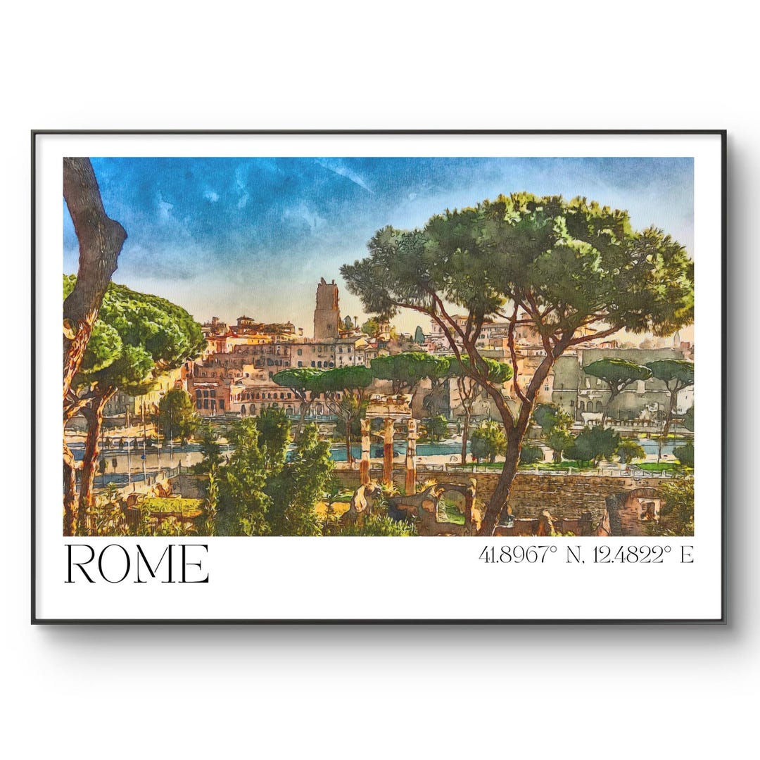 Rome Print With Coordinates, Landscape Rome Italy Poster, Rome Holiday ...