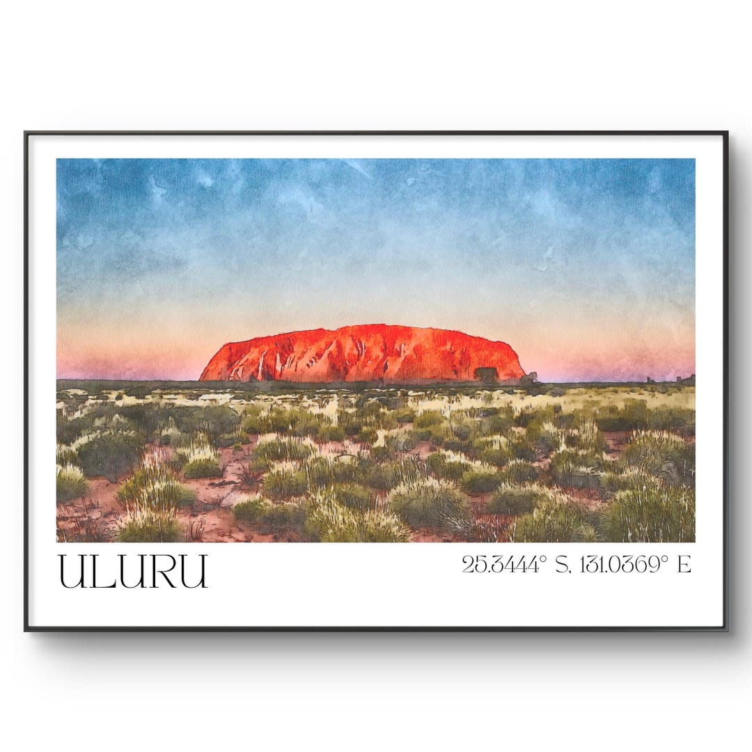 Uluru Print With Coordinates, Uluru Ayers Rock Poster, Australia Travel ...