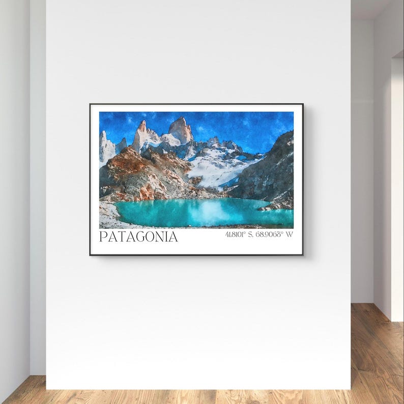 Patagonia Print With Coordinates, Patagonia Travel Poster, South ...
